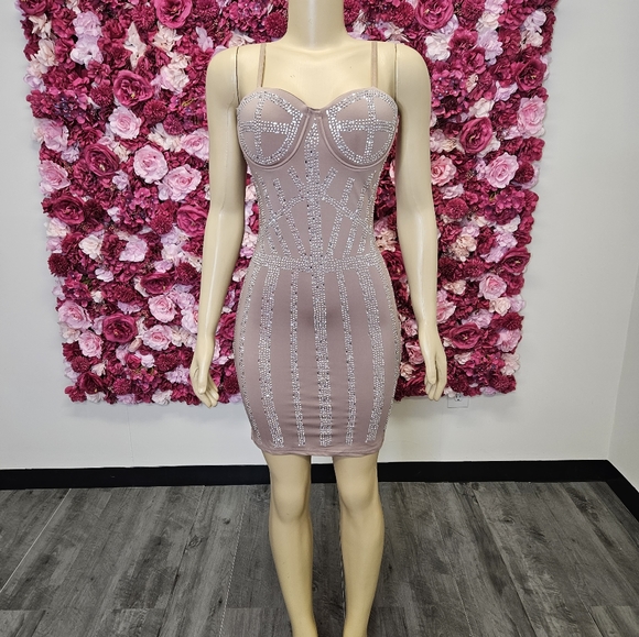 Dresses | Apricot Tan Sleeveless Studded Mini Dress | Poshmark